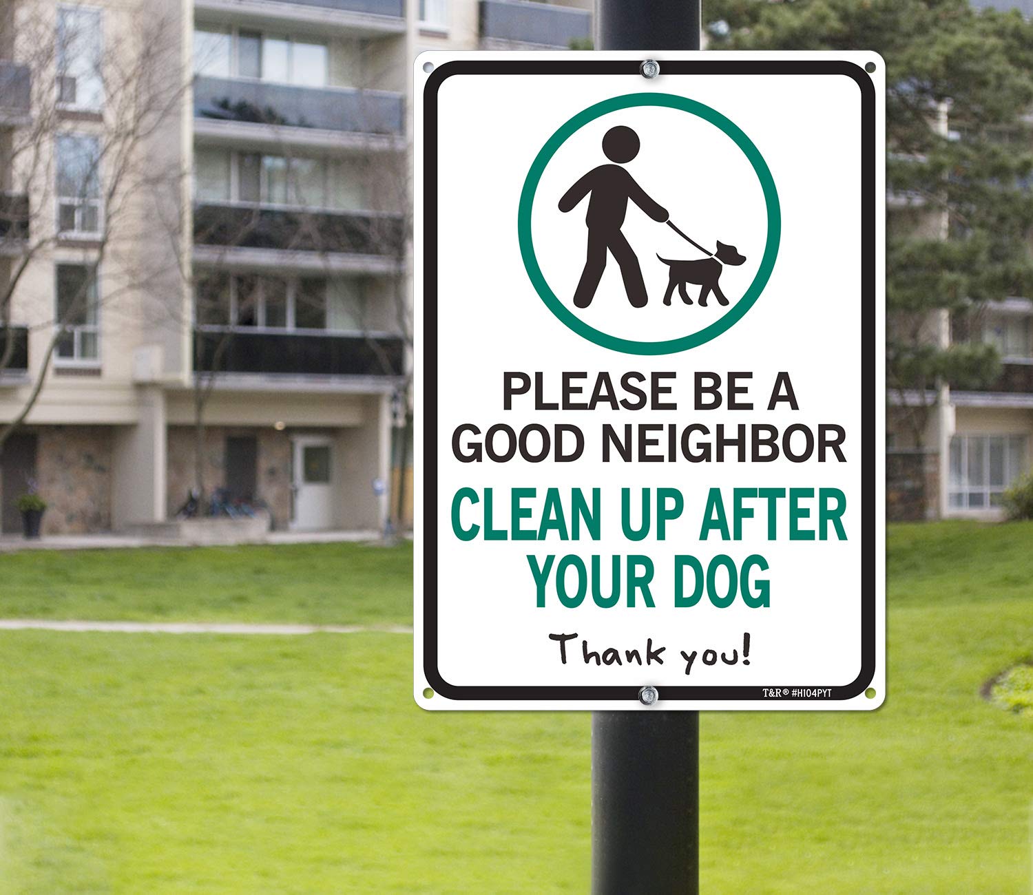 Please Be A Good Neighbor Clean Up After Your Dog Sign, 14 x 10 x 0.04 inch Aluminum Metal Sign, UV Protected, Waterproof, Weather/Fade Resistant, 6 Pre-drilled Holes, Use for Garden Yard Signs