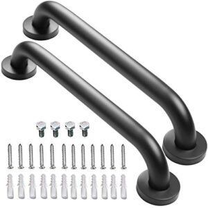 2 pack 16 inch shower grab bar - 1.25" diameter, zuext matte black stainless steel bathroom grab bar handle, bath balance bar,safety hand rail support,handicap injury elderly senior assist bath handle