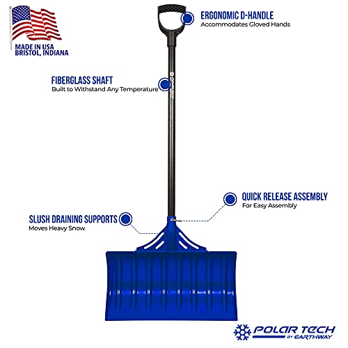 EarthWay Polar Tech 93005 21 Inch Residential Snow Shovel with Ergonomic Handle Quick Assembly Pin and Stow & Go Option Impact Resistant Construction