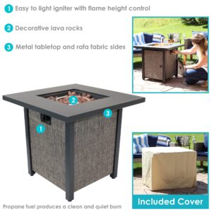 Sunnydaze Kleifar 25.25-Inch H Square Metal Propane Fire Pit with Rafa Fabric Sides - Includes Lava Rocks