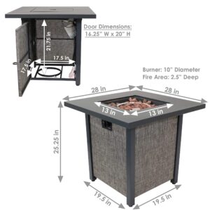 Sunnydaze Kleifar 25.25-Inch H Square Metal Propane Fire Pit with Rafa Fabric Sides - Includes Lava Rocks