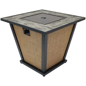 Sunnydaze Reykir 24-Inch H Square Fire Pit with Tile Tabletop and Rafa Fabric Sides - Ideal for The Patio, Deck or Backyard