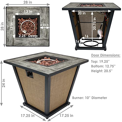 Sunnydaze Reykir 24-Inch H Square Fire Pit with Tile Tabletop and Rafa Fabric Sides - Ideal for The Patio, Deck or Backyard