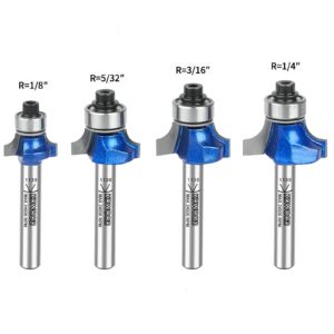 KOWOOD Plus Round-Over Router Bit Set, 1/4 Inch Shank, Radius in 1/8”, 5/32”, 3/16”, 1/4”. with Updated Kowood C3 Carbide. Great for Round Edges, Ideal for Table, Drawer or Cabinet Edges