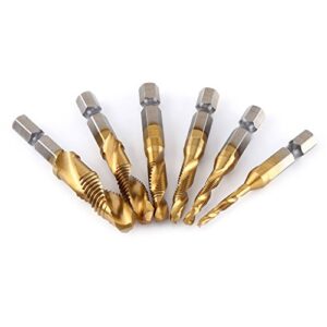 6 Piece Metric Thread Drill Tap Bits Set, Drill Bit Sharpeners, M3 to M10 Coated Hss Drill and Tap for Drilling Tapping Countersinking