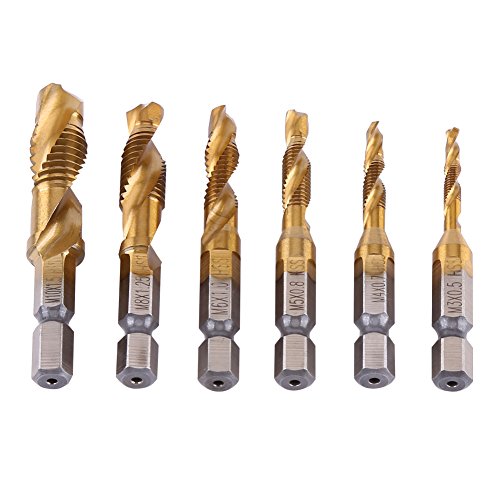 6 Piece Metric Thread Drill Tap Bits Set, Drill Bit Sharpeners, M3 to M10 Coated Hss Drill and Tap for Drilling Tapping Countersinking