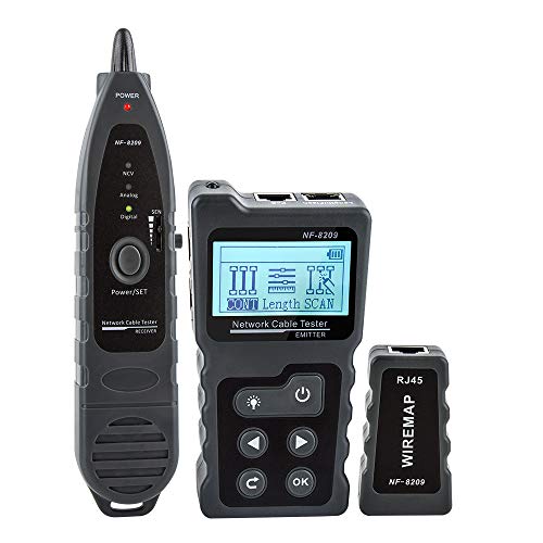 Network Cable Tester RockyMars NF8209, Wire Tracker with PoE Testing, Port Flash, Cable scan, Length Measurement, and Continuity Testing Function for CAT5e/CAT6/CAT6a, LCD Display