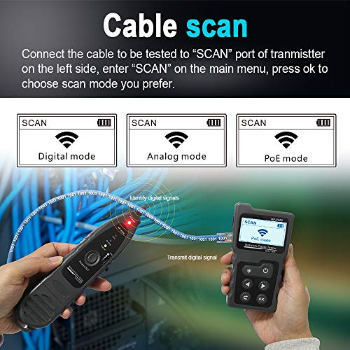 Network Cable Tester RockyMars NF8209, Wire Tracker with PoE Testing, Port Flash, Cable scan, Length Measurement, and Continuity Testing Function for CAT5e/CAT6/CAT6a, LCD Display