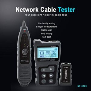 Network Cable Tester RockyMars NF8209, Wire Tracker with PoE Testing, Port Flash, Cable scan, Length Measurement, and Continuity Testing Function for CAT5e/CAT6/CAT6a, LCD Display