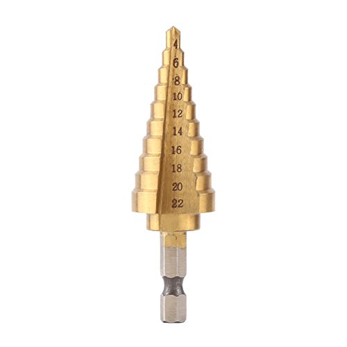 Step Drill Bit, 4-22mm High Speed Steel Hex Shank Step Bit, Cobalt Multiple Hole for Thin Steel Aluminum Plastic Boxes