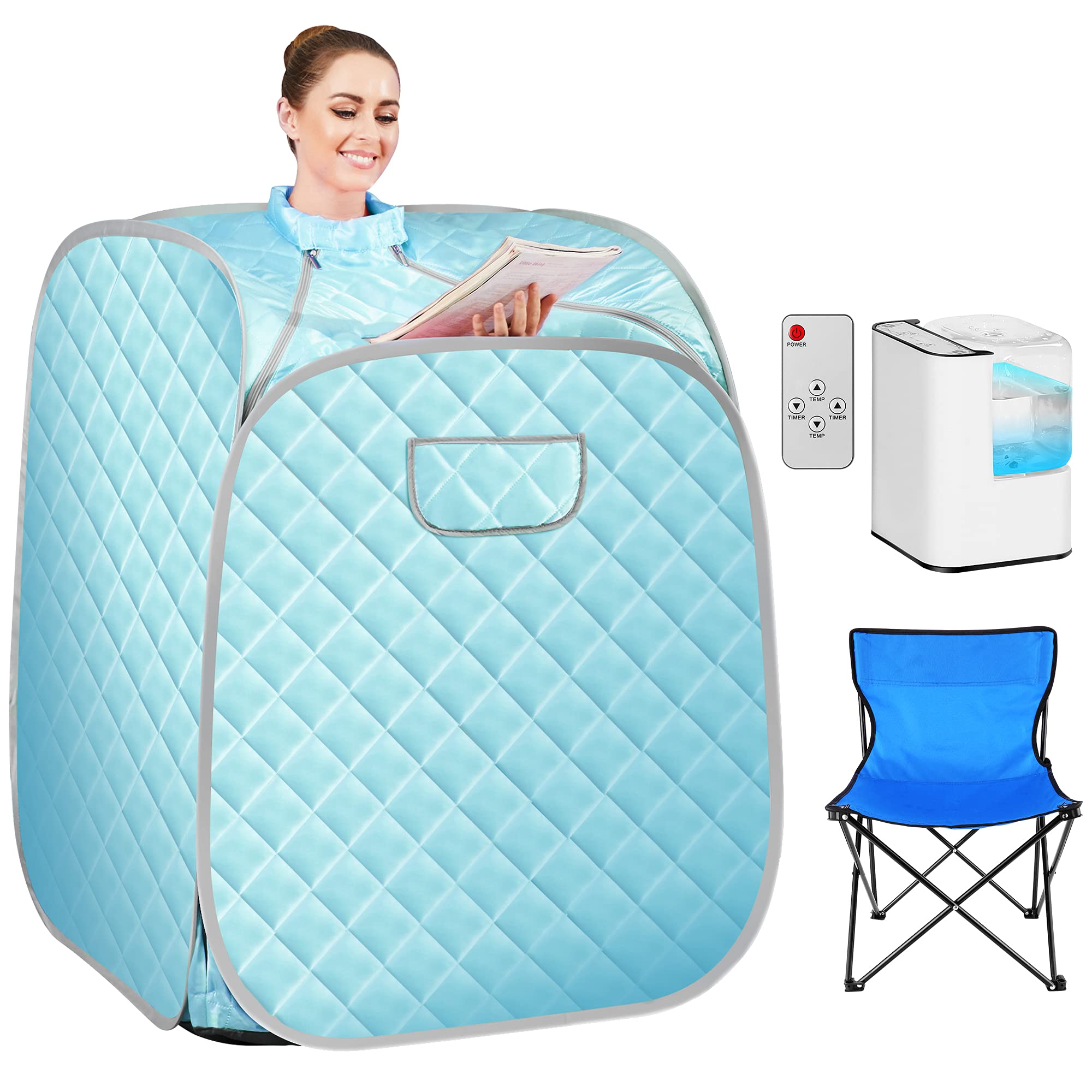 Himimi New Upgrade 2.5L Foldable Steam Sauna Portable Indoor Home Spa Relaxation at Home, 60 Minute Timer with Chair Remote (Square, Green)