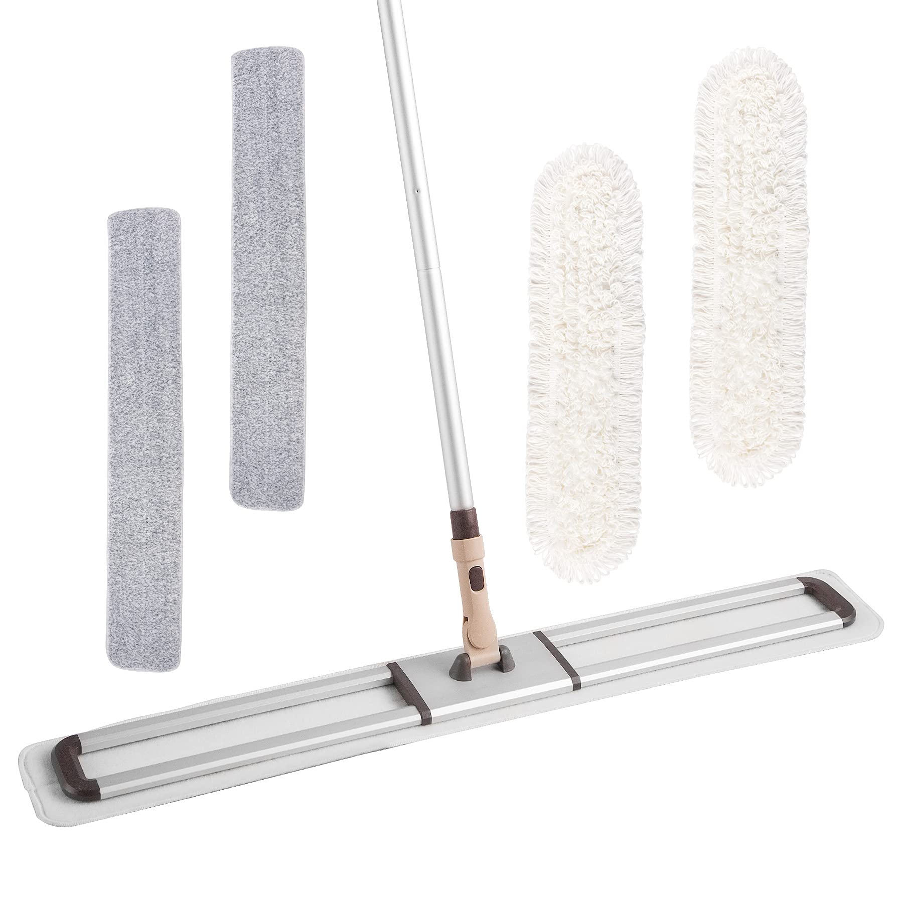 Eyliden 36" Residential Commercial Dust Mop, 4 Pads Professional Class Industrial Mops Broom, No Rust - Full Aluminum Mopping with Telescopic Handle, 2pcs Cotton and 2pcs Microfiber Pad (White, 36")