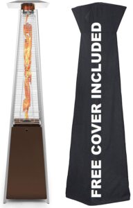 avenlur outdoor patio propane space heater - 48,000 btu pyramid propane heater, outdoor heater, portable heater, patio heater propane, w/wheels, protective cover (hammered bronze)