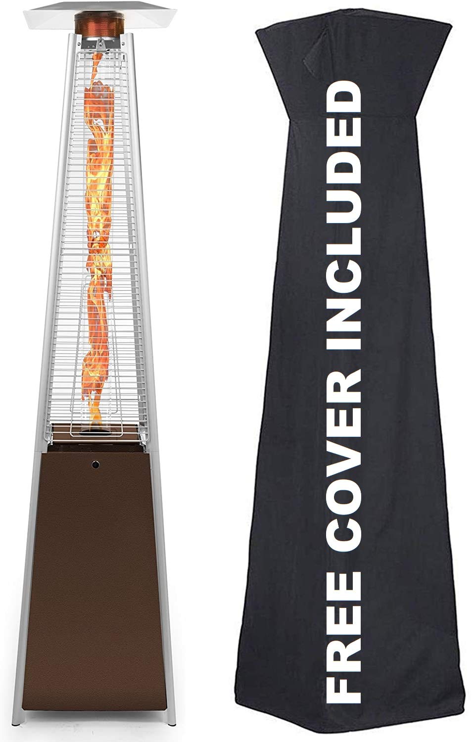 Avenlur Outdoor Patio Propane Space Heater - 48,000 Btu Pyramid Propane Heater, Outdoor Heater, Portable Heater, Patio Heater Propane, W/Wheels, Protective Cover (Hammered Bronze)