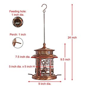 Arched Lattice Solar Powered Led Bird Feeder for Yard Outside Outdoor Garden Decoration Hanging Birdfeeder - Antique Copper