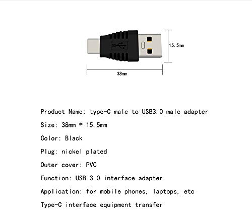 rgzhihuifz Type-C Male to USB3.0 Male Adapter，USB C to USB A 5G 3A Converter, USB 3.1 AM to CM Support Data Synchronization and Charging, Suitable for Mobile Phones, Computers,2-Pack