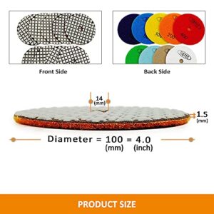 BGTEC 4 Inch Dry Diamond Polishing Pads Set,8 Pieces Pads Kit Grit 100 for Granite Marble Stone Quartz Tiles Concrete Floor Edges Countertop Polishing