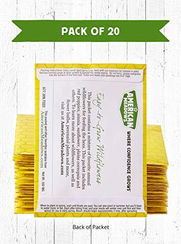 American Meadows Wildflower Seed Packets "Feed The Bees'' Party Favors (Pack of 20) - Pollinator Wildflower Seed Mix to Attract Hummingbirds, Bees, and Butterflies, Party Favor for Any Occasion