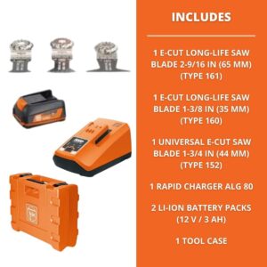 Fein Multimaster Tool AMM 300 Plus Start Oscillating Kit - 12V Battery-Powered Cordless Multi Tool for Interior Work and Renovation - Includes 7 Accessories and Case - 71293261090