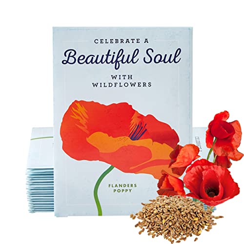 American Meadows Wildflower Seed Packets "Celebrate a Beautiful Soul" Memorial Favors (Pack of 20) - Red Poppy Seed Mix, Favors for Funerals, Wakes, Viewings, Visitations, Memorial Services