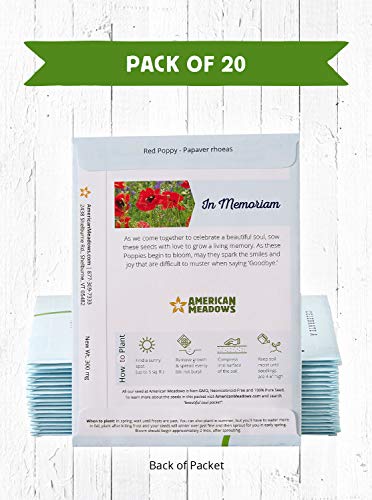 American Meadows Wildflower Seed Packets "Celebrate a Beautiful Soul" Memorial Favors (Pack of 20) - Red Poppy Seed Mix, Favors for Funerals, Wakes, Viewings, Visitations, Memorial Services