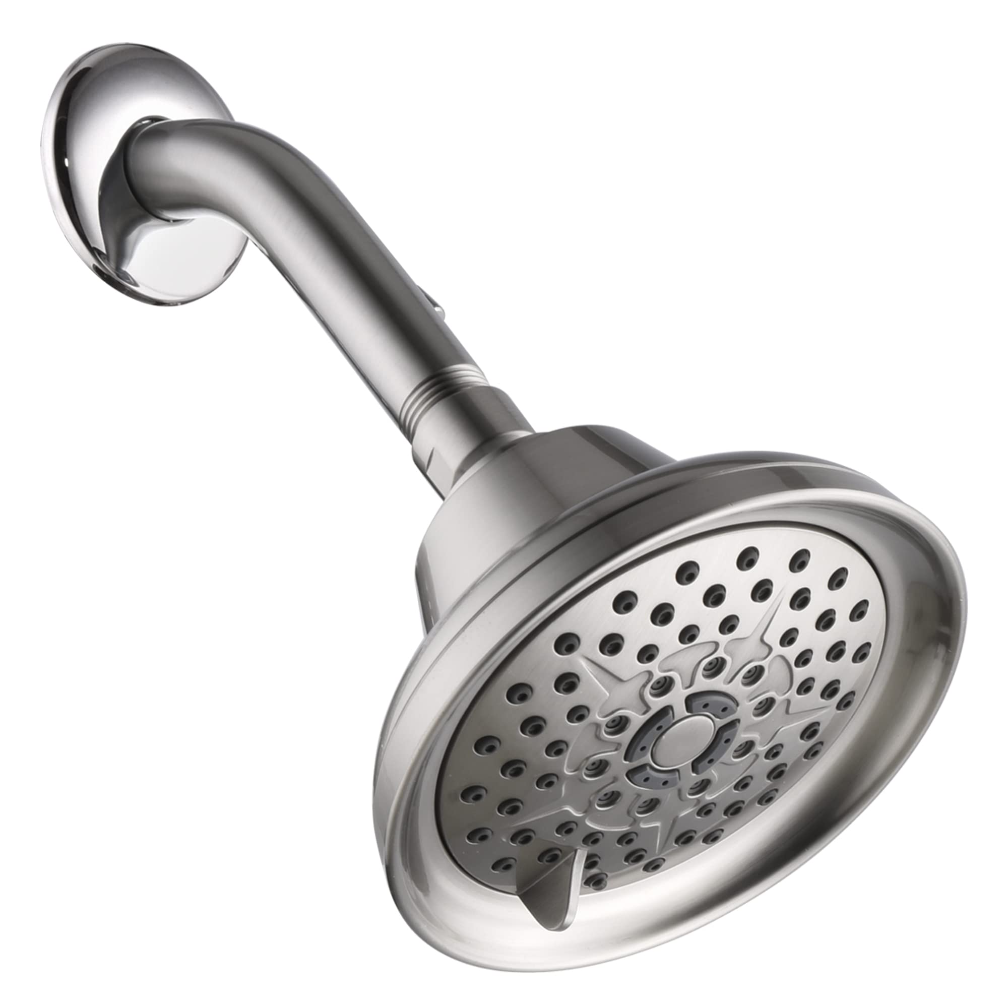 Rainovo 6 Spray Settings High Pressure Shower Head 5" Rain Fixed Showerhead - Brushed Nickel Adjustable Shower Head with Anti-Clogging Nozzles, Low Flow Easily Installation (RN-AU055003BN)