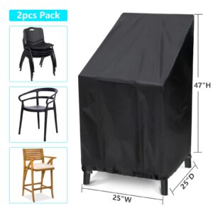 Outdoor Chair Covers Waterproof 2 Pack, High Back Patio Chair Covers for Outdoor Furniture Cover, Stacking Chair Cover Anti-UV, Snow Dust Wind-Proof, Patio Furniture Covers 47"×25"×25"