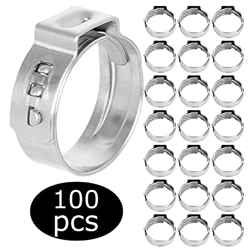 Holdware 100pcs 1/2 inch PEX Crimp Rings, Stainless Steel PEX Cinch Clamps 17.5mm Diameter Pinch Clamps Pex Fittings for PEX Tubing Pipe Fitting Connections