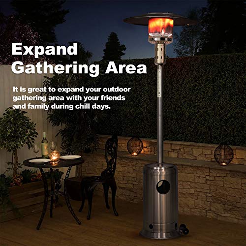 Legacy Heating 47000 BTU Outdoor Propane Patio Heater, Stainless Steel Outside Space Gas Heater with Wheels, Standing Patio Floor Air Heater, for Commercial, Residential, Garden, Porch, Party, Deck