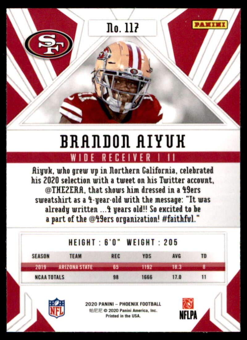 2020 Panini Phoenix Fire Burst #117 Brandon Aiyuk San Francisco 49ers (Silver Prizm Refractor) NFL Football Card (RC - Rookie Card) NM-MT