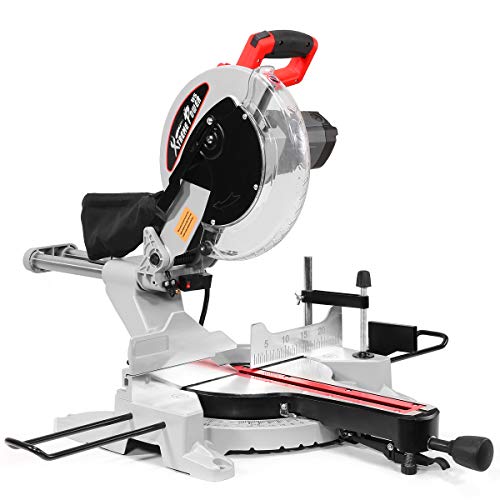 XtremepowerUS 12-Inch Sliding Compound Miter Saw, Blades, Precision Cut Blade Guard Build-in Dust Bag