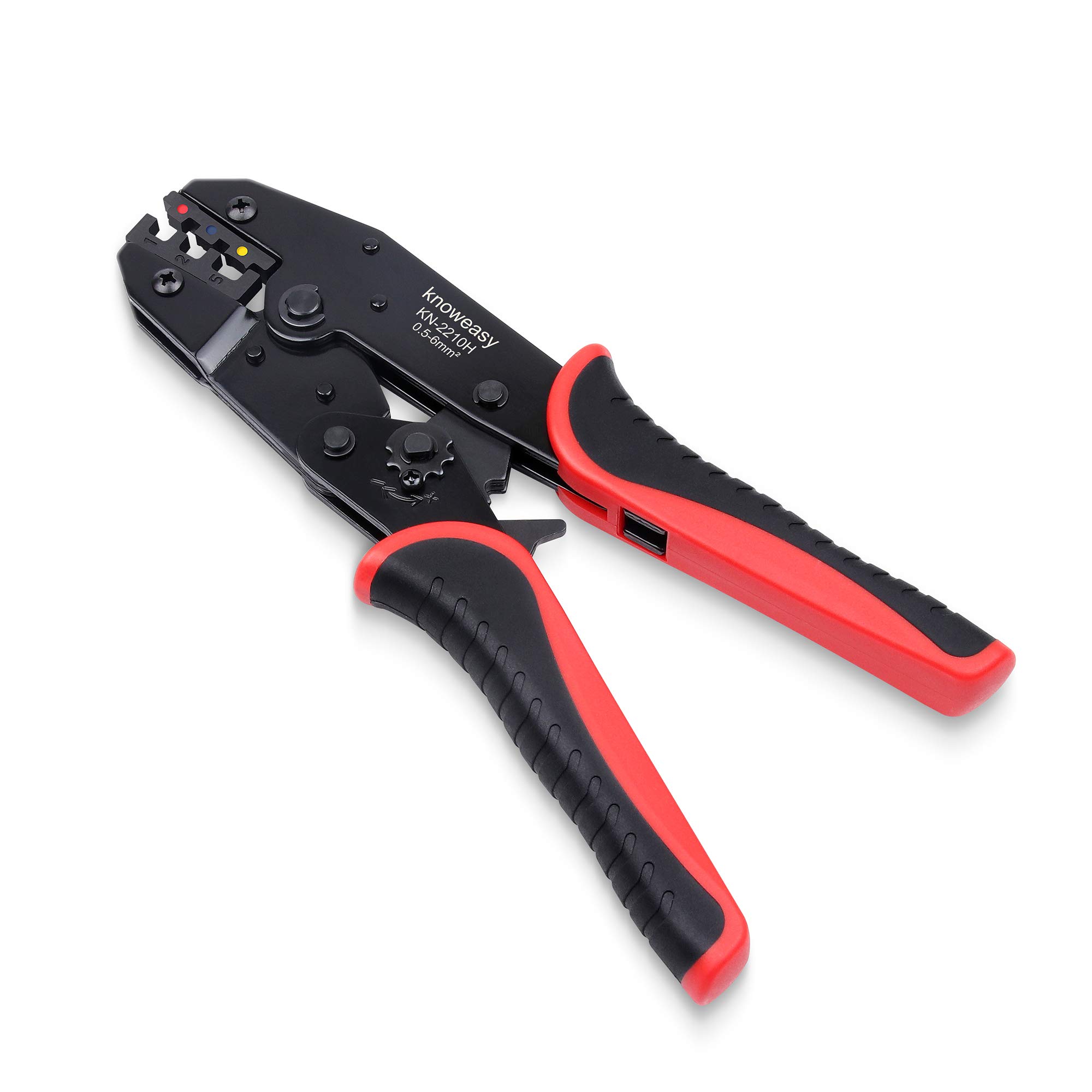 Knoweasy Ratcheting Crimping Tool for Heat Shrink, Insulated Nylon and Electrical Wire Connectors - AWG 22-10/0.5-6mm² Terminal Crimper with Crimping Pliers