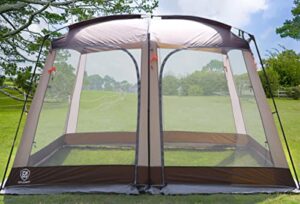 ever advanced screen house room outdoor screened canopy tent zippered gazebos 8-10 person for patios shelter, 12' x10', brown