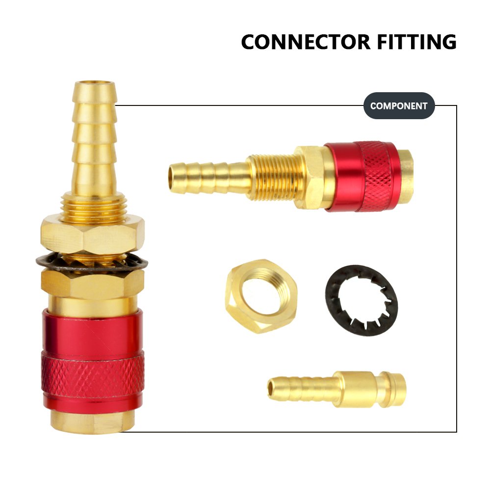 Yosoo Health Gear Quick Fitting Hose Connector, 8mm M8 Water-Cooled and Gas Adapter Quick Connector Fitting Hose Red Water Cooled and Gas Adapter for MIG TIG Welding Torch, 2 Piece