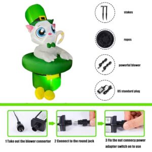 SEASONBLOW 5 Ft LED Inflatable St. Patrick's Day Cat in Hat Decoration with Gold Coin for Home Yard Lawn Garden Indoor Outdoor Holiday Party