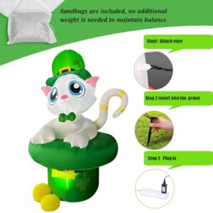 SEASONBLOW 5 Ft LED Inflatable St. Patrick's Day Cat in Hat Decoration with Gold Coin for Home Yard Lawn Garden Indoor Outdoor Holiday Party