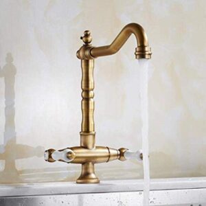 Y-LKUN 360 Degree Swivel Solid Brass Antique Bathroom Mixer Cold and Hot Kitchen Tap Single Hole Water Tap Kitchen Faucet