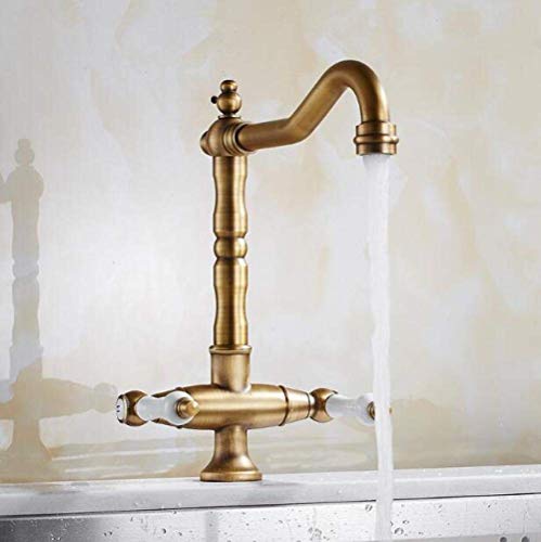 Y-LKUN 360 Degree Swivel Solid Brass Antique Bathroom Mixer Cold and Hot Kitchen Tap Single Hole Water Tap Kitchen Faucet