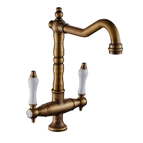 Y-LKUN 360 Degree Swivel Solid Brass Antique Bathroom Mixer Cold and Hot Kitchen Tap Single Hole Water Tap Kitchen Faucet