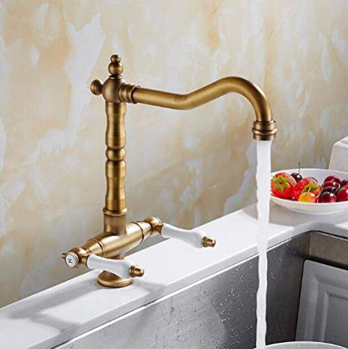 Y-LKUN 360 Degree Swivel Solid Brass Antique Bathroom Mixer Cold and Hot Kitchen Tap Single Hole Water Tap Kitchen Faucet