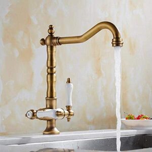 Y-LKUN 360 Degree Swivel Solid Brass Antique Bathroom Mixer Cold and Hot Kitchen Tap Single Hole Water Tap Kitchen Faucet