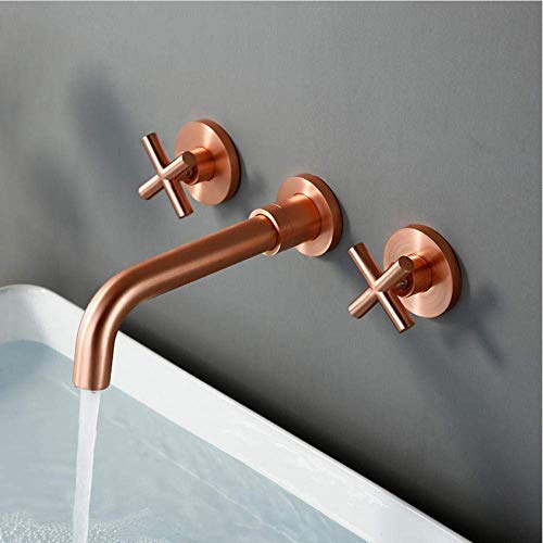 ShiSyan Y-LKUN Faucet Modern Brushed Rose Gold Brass Double Cross Handle Bath Wall Mounted 3 Hole Water Bathroom Home Sink Faucet Hot Cold Tap in-Wall