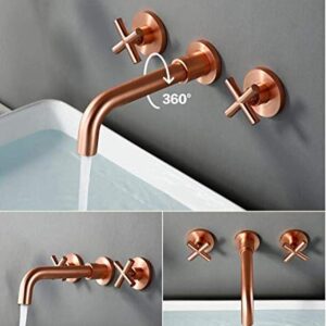 ShiSyan Y-LKUN Faucet Modern Brushed Rose Gold Brass Double Cross Handle Bath Wall Mounted 3 Hole Water Bathroom Home Sink Faucet Hot Cold Tap in-Wall