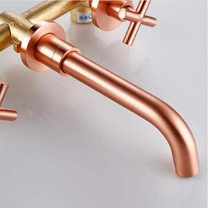 ShiSyan Y-LKUN Faucet Modern Brushed Rose Gold Brass Double Cross Handle Bath Wall Mounted 3 Hole Water Bathroom Home Sink Faucet Hot Cold Tap in-Wall