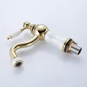 ShiSyan Y-LKUN Bathroom Basin Faucets Decorative Marble White Classic Faucet Antique Brass Deck Mounted Bathroom Hotel Mixer Water Tap-Golden