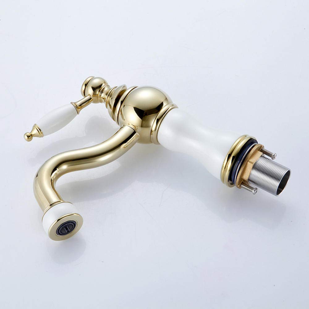 ShiSyan Y-LKUN Bathroom Basin Faucets Decorative Marble White Classic Faucet Antique Brass Deck Mounted Bathroom Hotel Mixer Water Tap-Golden