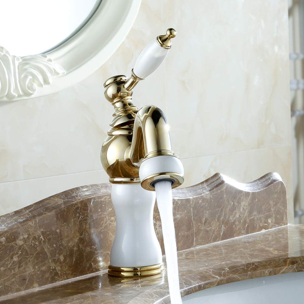 ShiSyan Y-LKUN Bathroom Basin Faucets Decorative Marble White Classic Faucet Antique Brass Deck Mounted Bathroom Hotel Mixer Water Tap-Golden