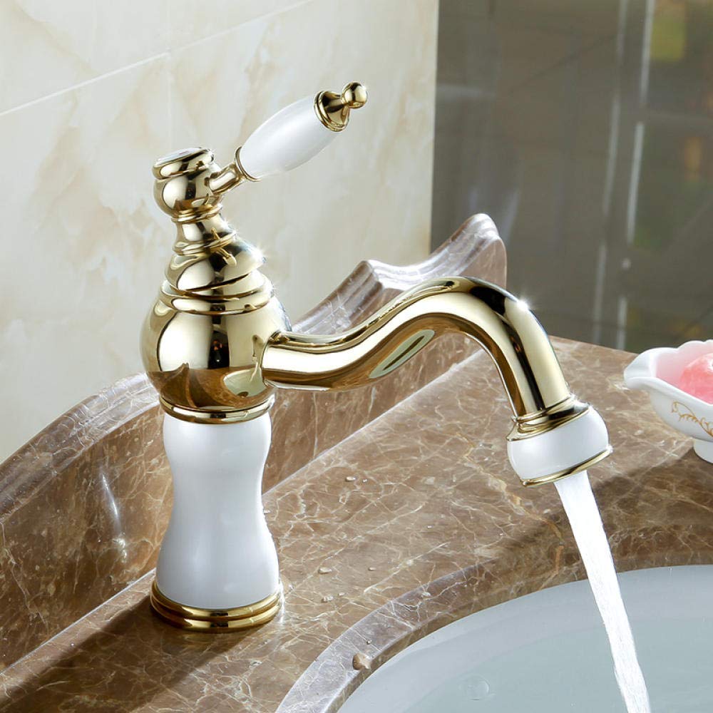 ShiSyan Y-LKUN Bathroom Basin Faucets Decorative Marble White Classic Faucet Antique Brass Deck Mounted Bathroom Hotel Mixer Water Tap-Golden