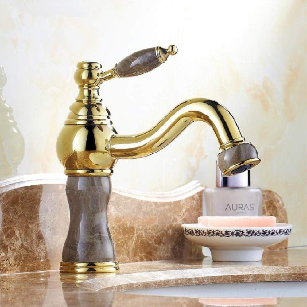 ShiSyan Y-LKUN Bathroom Basin Faucets Decorative Marble White Classic Faucet Antique Brass Deck Mounted Bathroom Hotel Mixer Water Tap-Golden