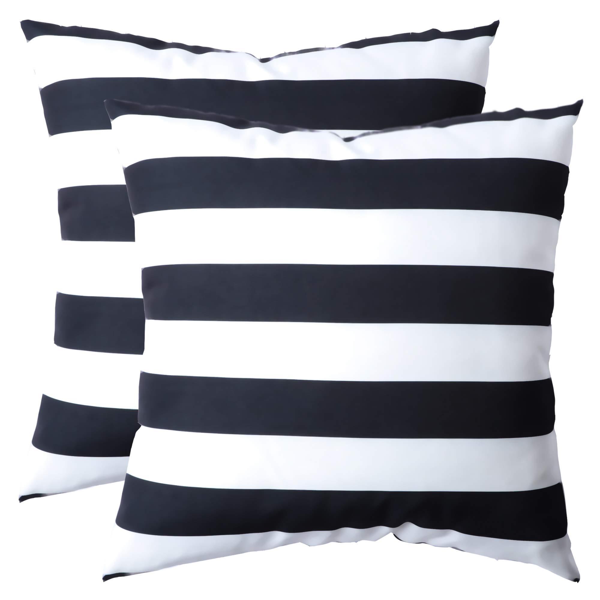 famibay Decorative Outdoor Waterproof Throw Pillow Covers, Pack of 2 All Weather Patio Cushion Case Pillow Covers for Patio Furniture Porch,Balcony,Tent,Couch Bench 18x18 Inch Black and White Striped